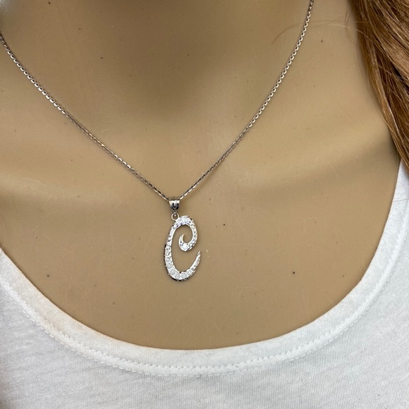 Element Shine | Jewelry | 925 Sterling Silver Cursive Initial Letter C ...